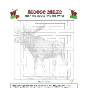 Printable Moose Maze (difficulty: Regular) - 1 Page in Color, 1 Page B ...