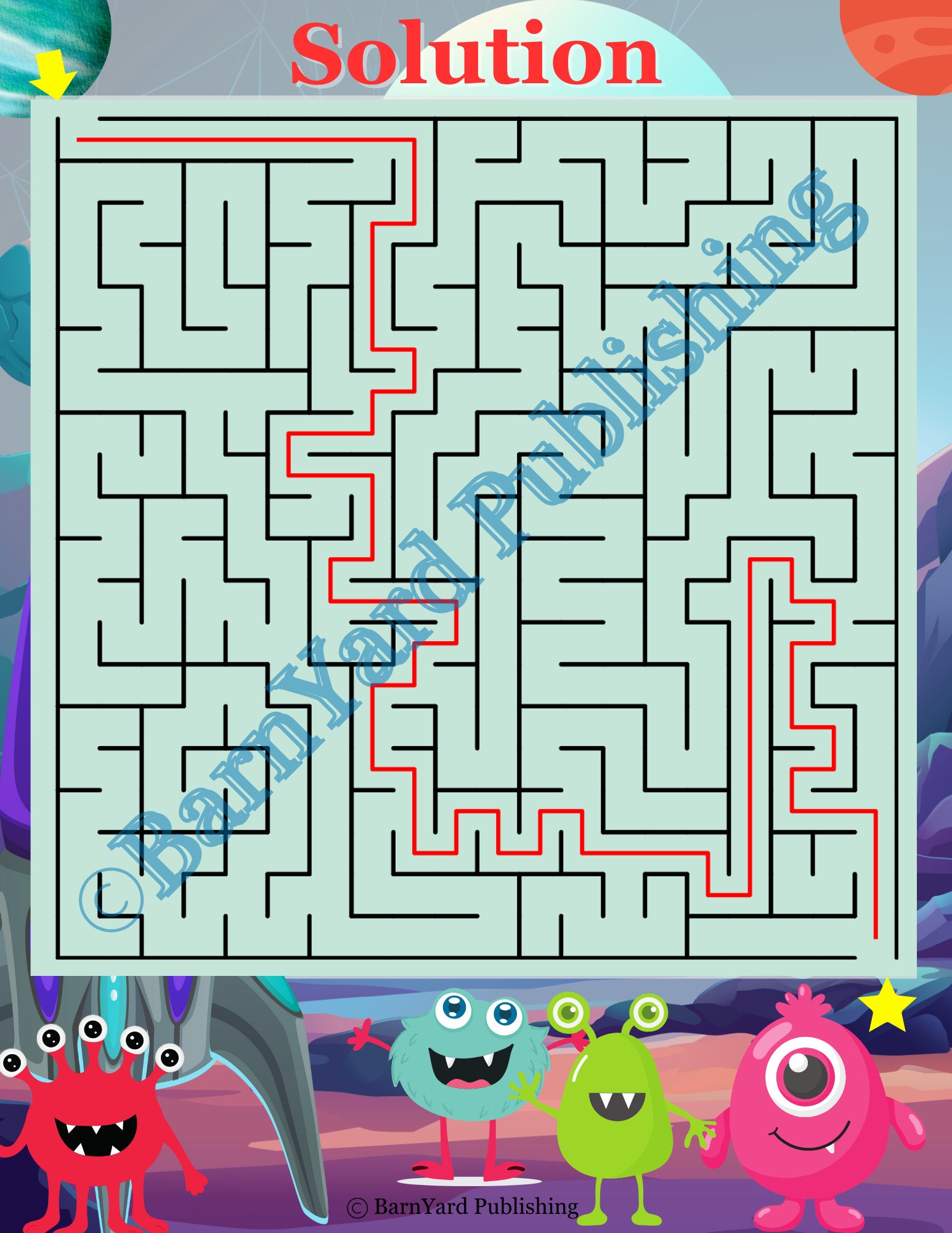 Space Alien Maze Printable Puzzle Digital Activity for Kids Teachers ...