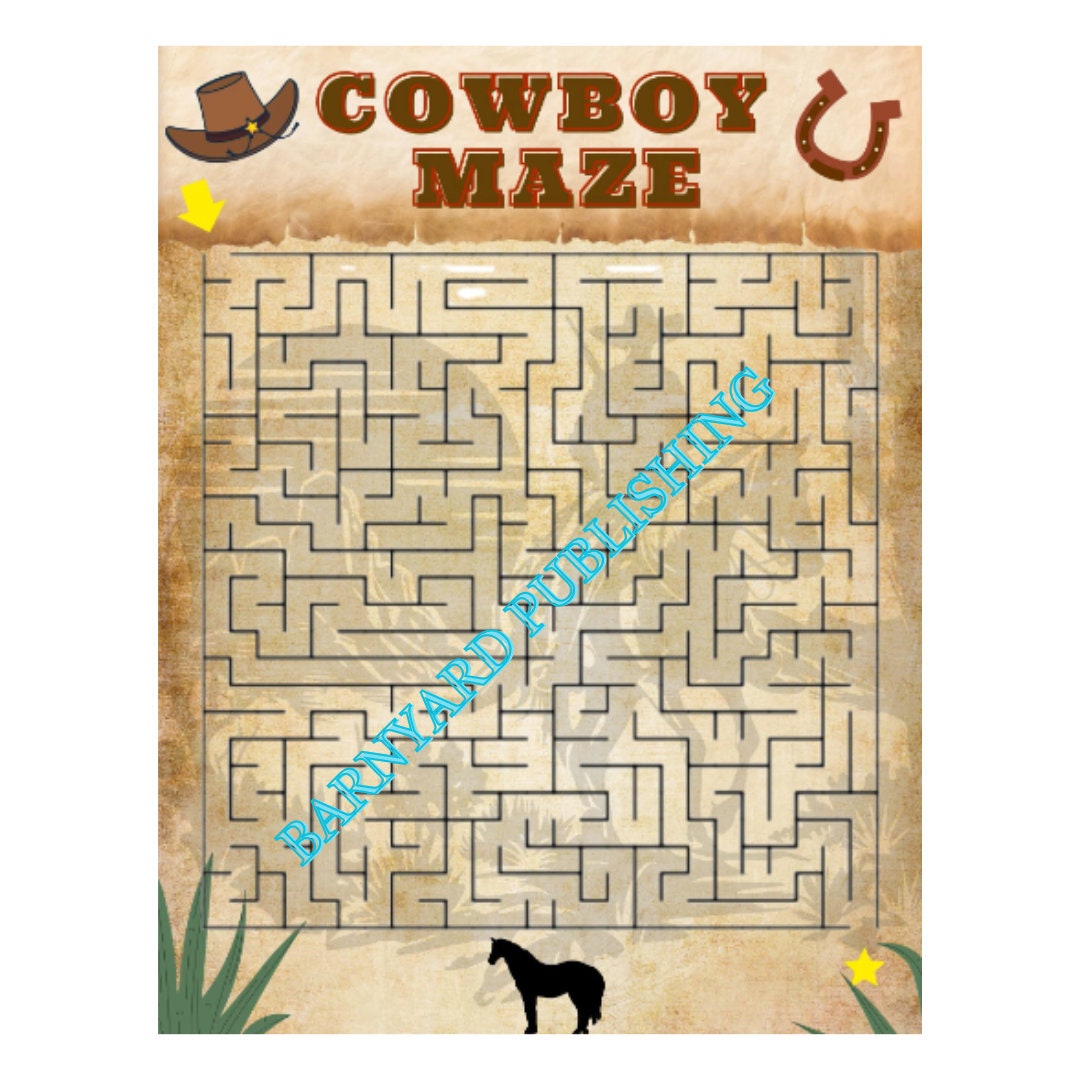 5 Printable Cowboy Western Mazes Puzzle Pack Digital Activity for Kids ...