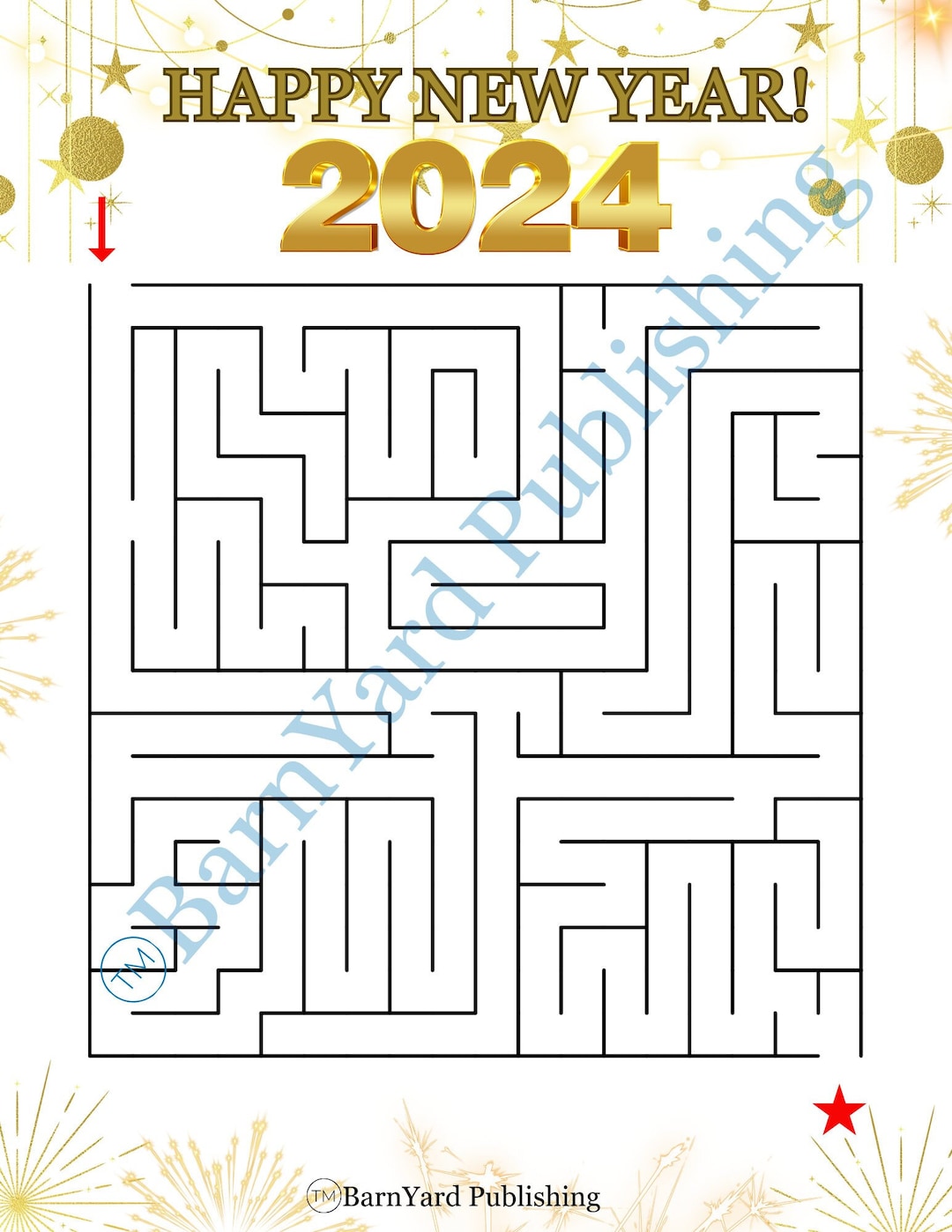 Happy New Year 2024 Printable Maze Puzzle | Digital Activity for Kids ...