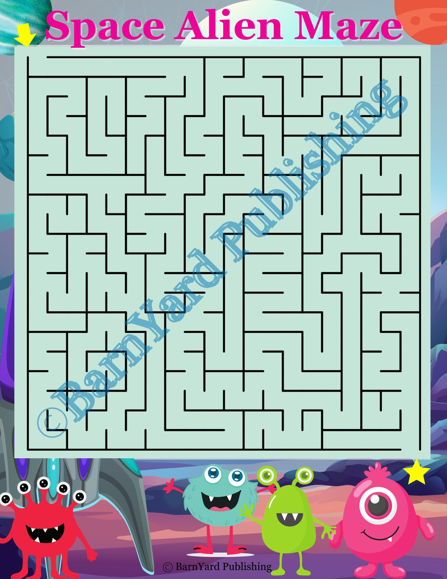 Space Alien Maze Printable Puzzle Digital Activity for Kids Teachers ...