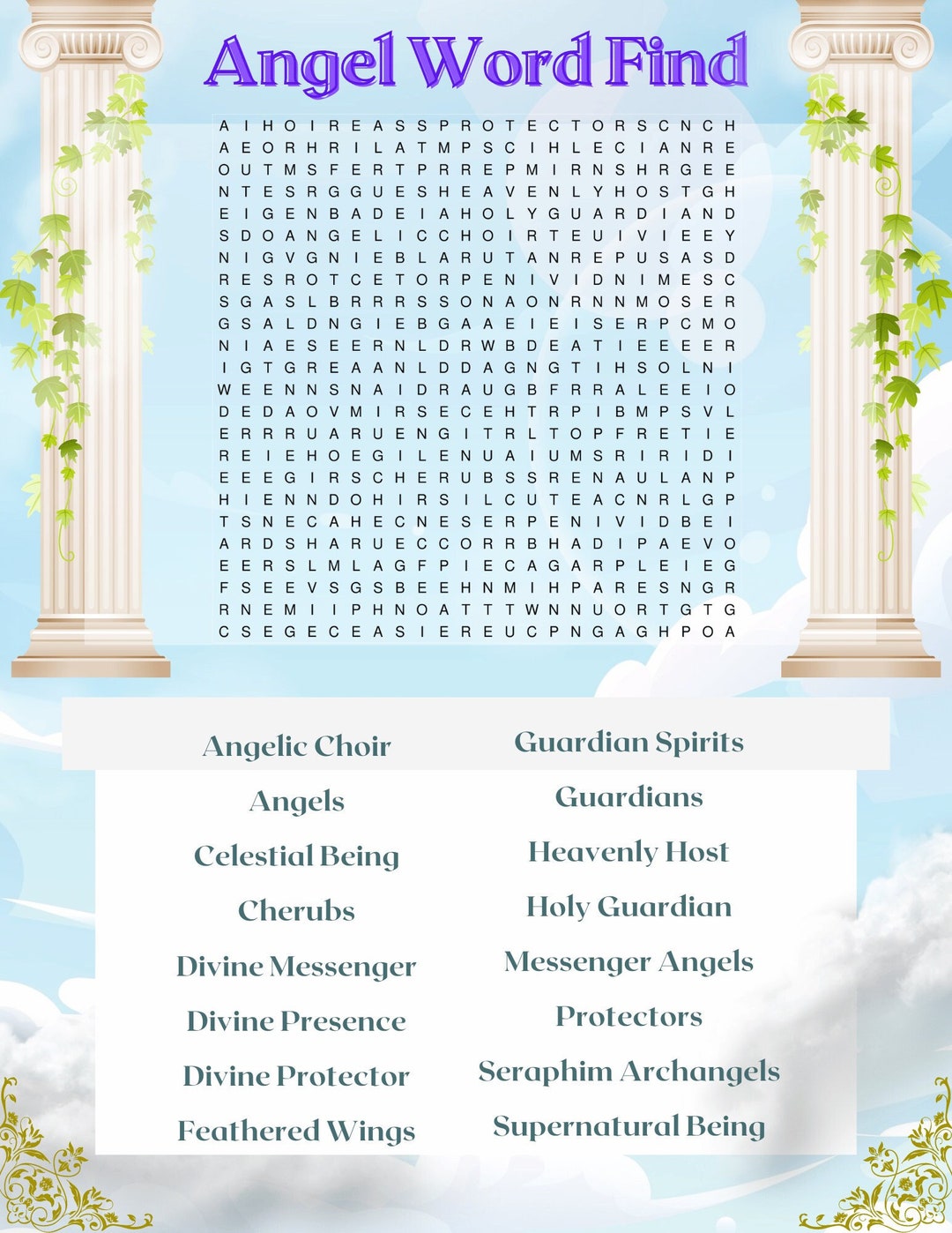 Angel Word Find - 8.5" X 11" - 1 Puzzle + 1 Answer Sheet - Etsy