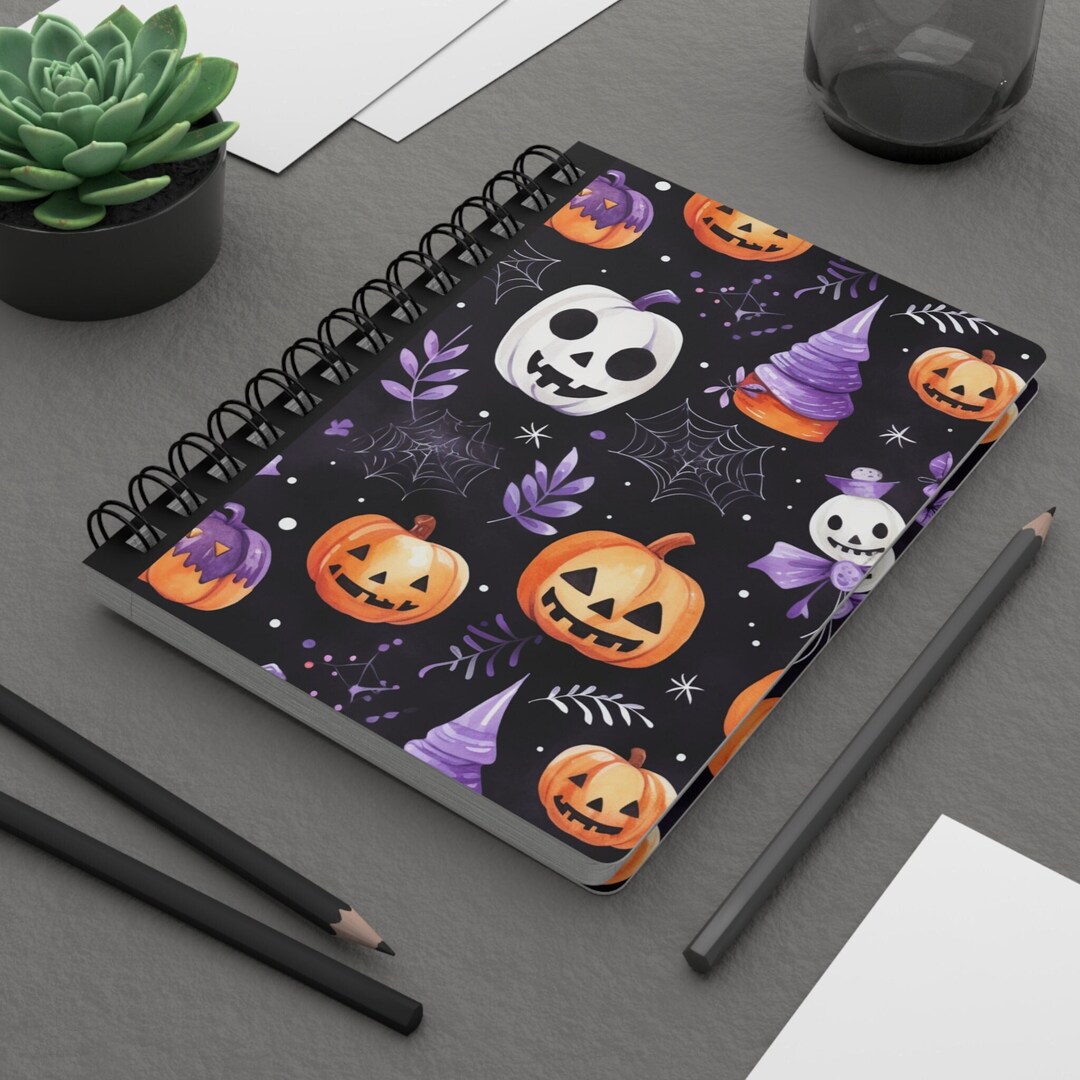 Spooky Halloween Ghost and Pumpkin Lined Journal - Spiral Bound Lined ...