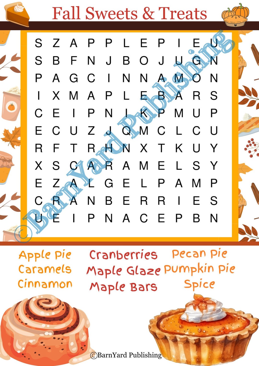 Fall Sweets Word Search Printable Puzzle Digital Activity for Kids ...