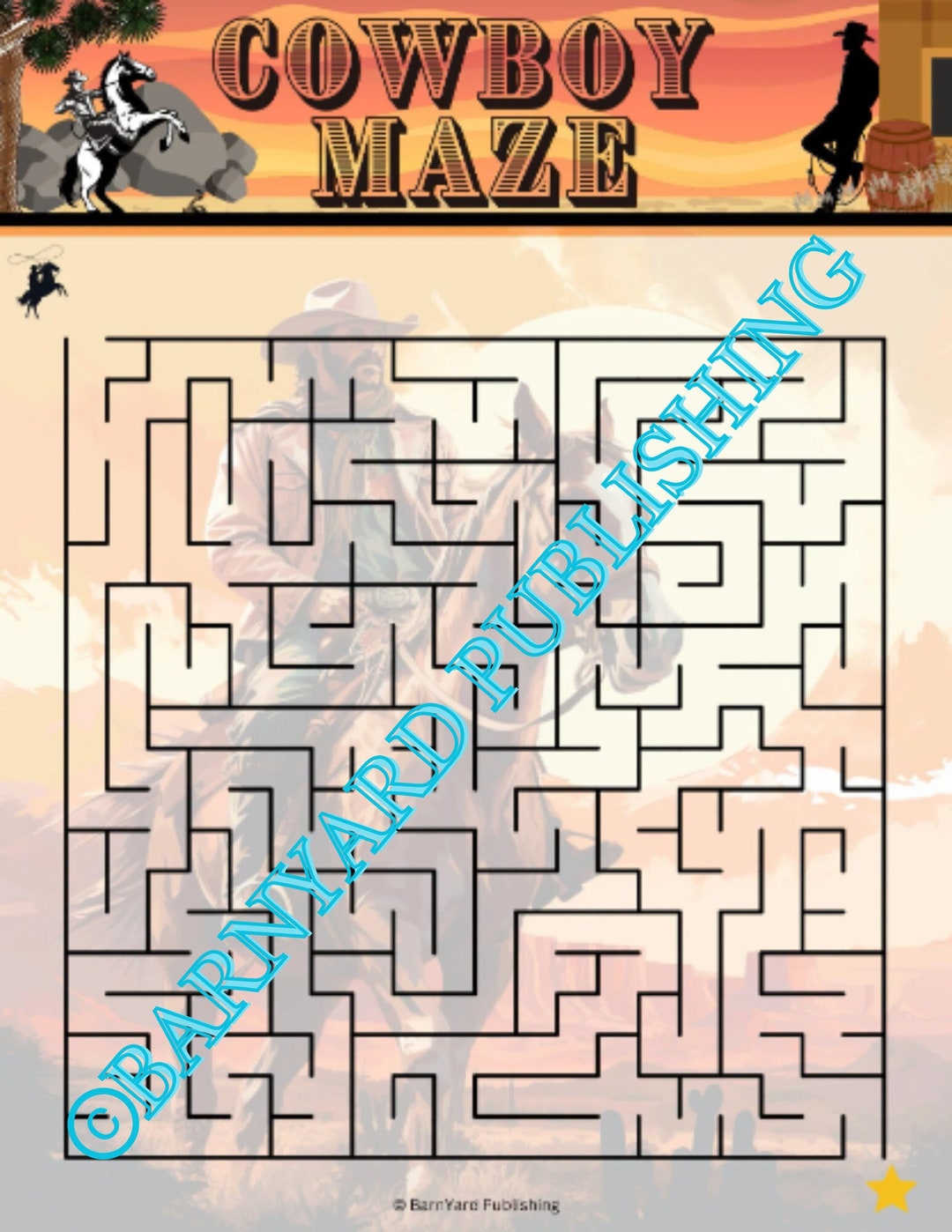 Printable Cowboy Maze - Digital Activity for Kids Teachers and Adults 1 ...