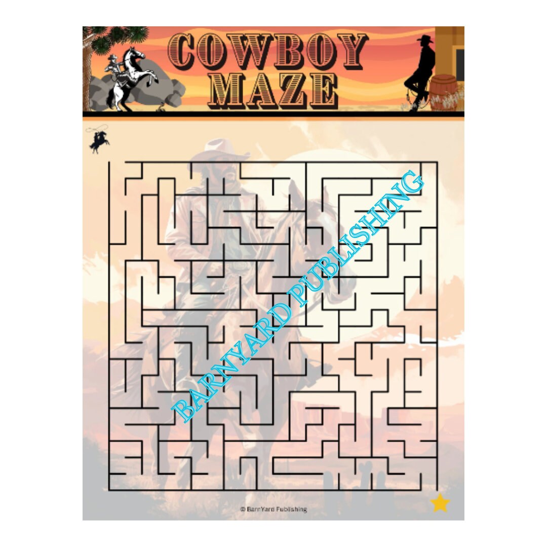 5 Printable Cowboy Western Mazes Puzzle Pack Digital Activity for Kids ...