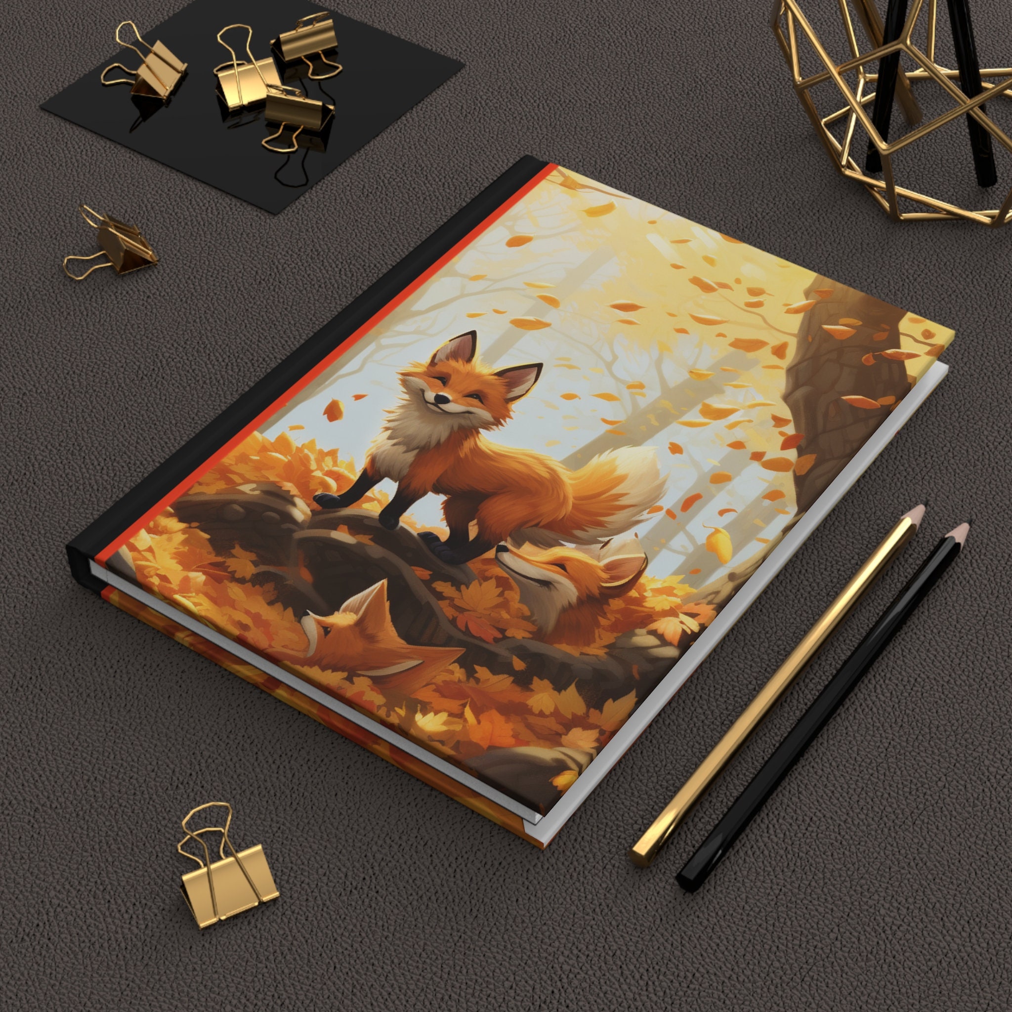 Red Foxes in Leaves Lined Journal 150 Page 75 Sheets Lined Hardback ...