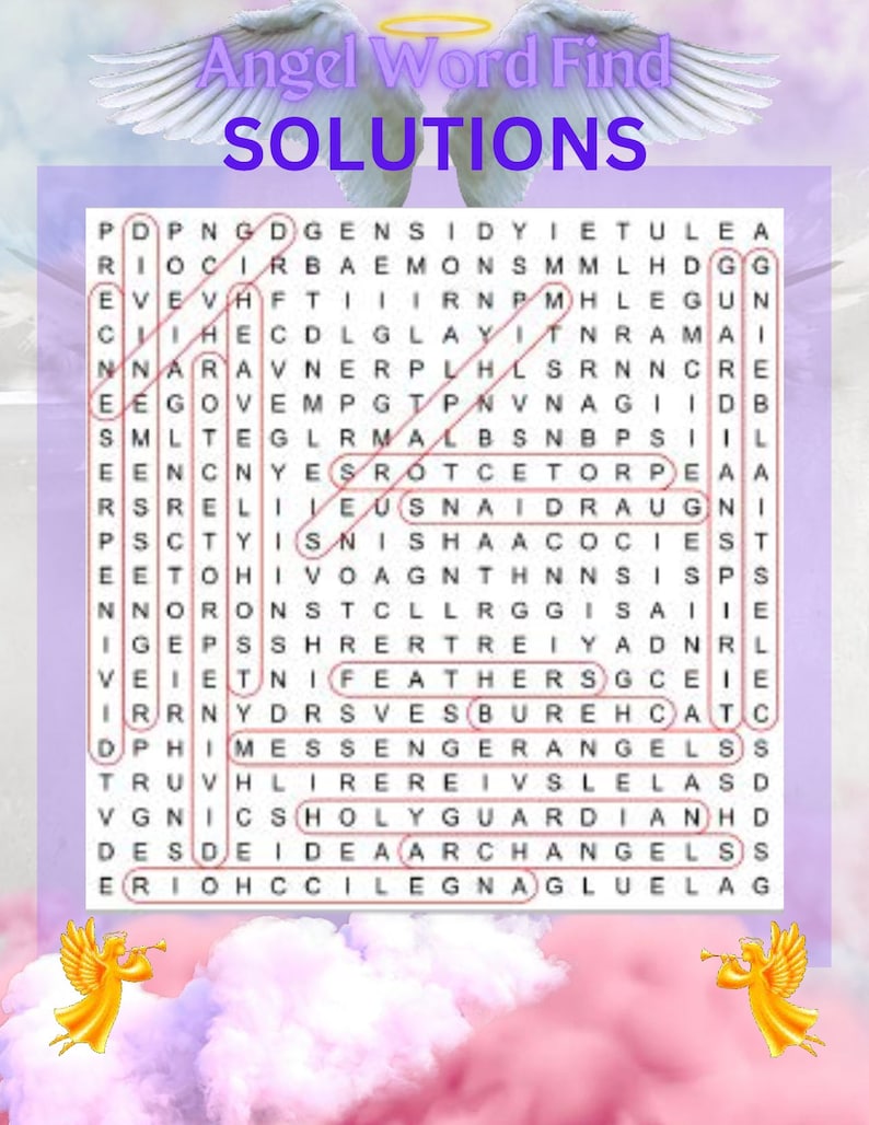 Angel Word Search - 8.5" X 11" - 1 Puzzle + 1 Answer Printable Game and ...