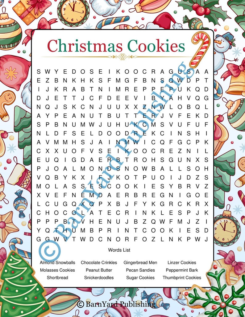Christmas Cookies Word Search Printable Puzzle Digital Activity for ...