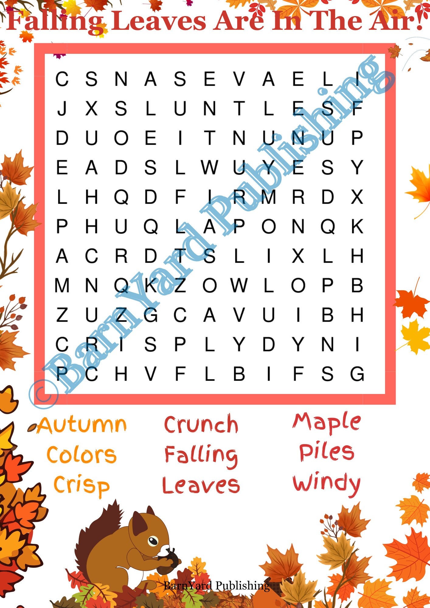 Fall Leaves Word Search Printable Puzzle Digital Activity for Kids ...