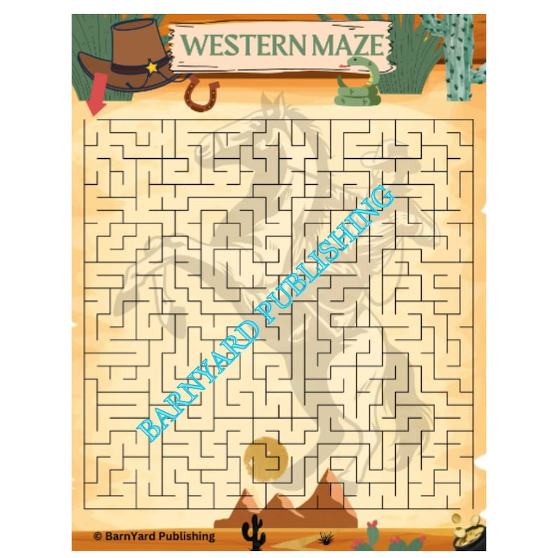 5 Printable Cowboy Western Mazes Puzzle Pack Digital Activity for Kids ...