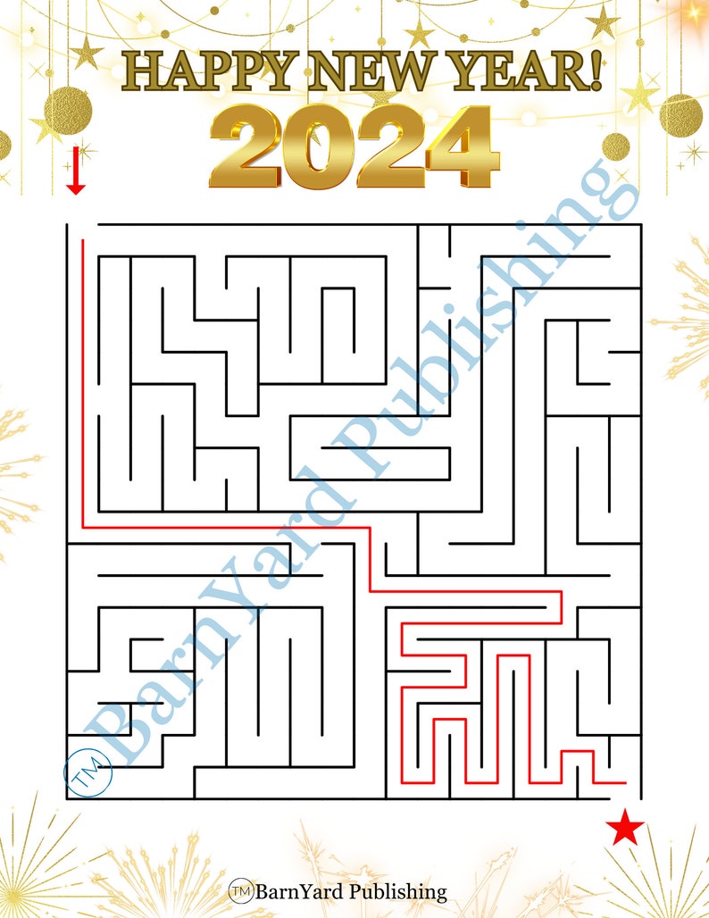 Happy New Year 2024 Printable Maze Puzzle | Digital Activity for Kids ...