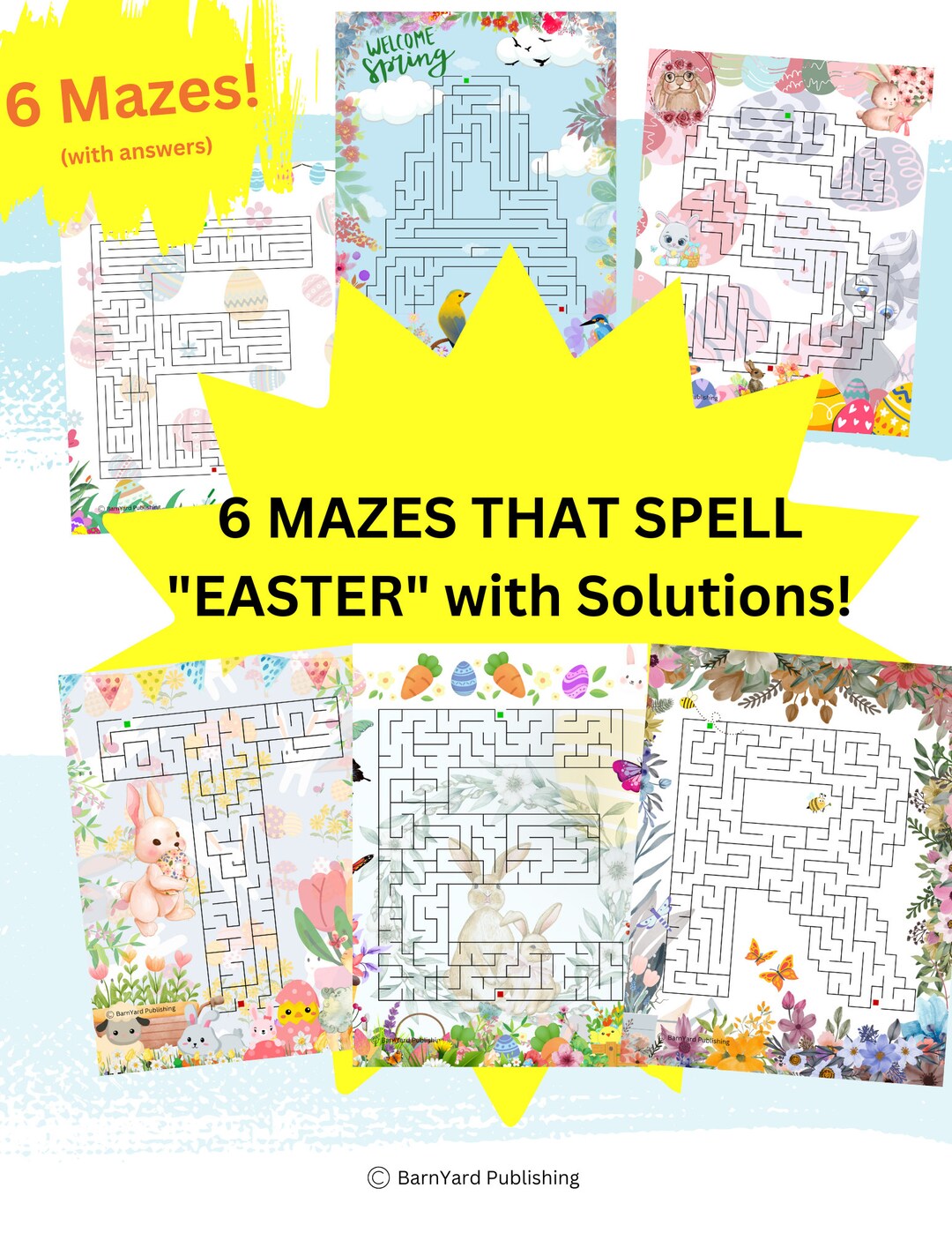 6 Printable EASTER Puzzles for Kids Teachers and Adults 6 Mazes and 6 ...