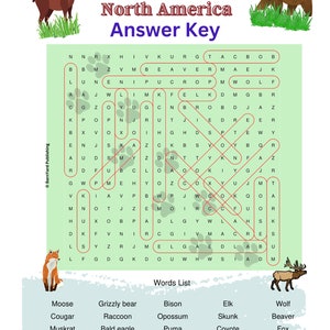 Printable Word Find - 20 Animals Found in North America , 1 Color ...