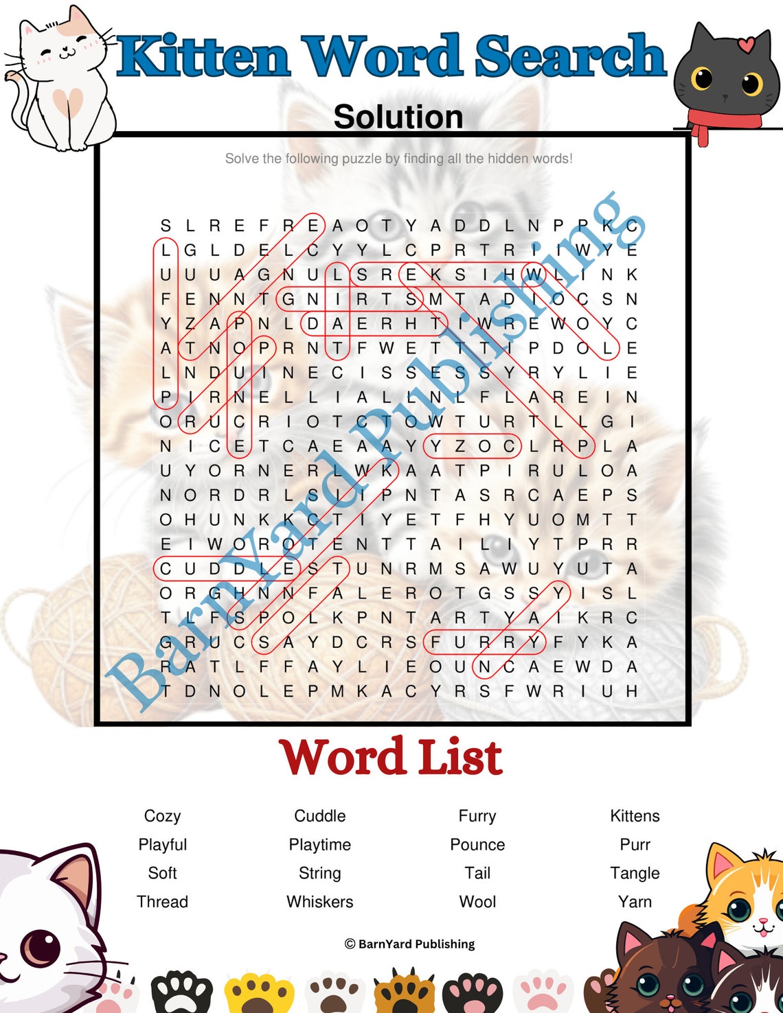Kitten Word Search Printable Puzzle Digital Activity for - Etsy