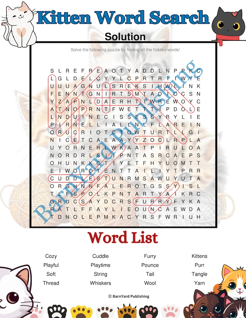Kitten Word Search Printable Puzzle | Digital Activity for Kids ...