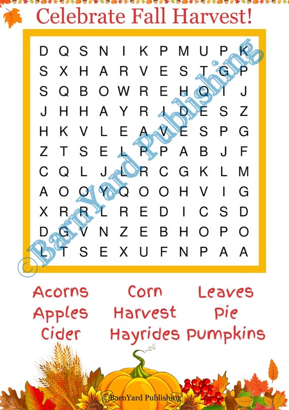 Harvest Word Search Printable