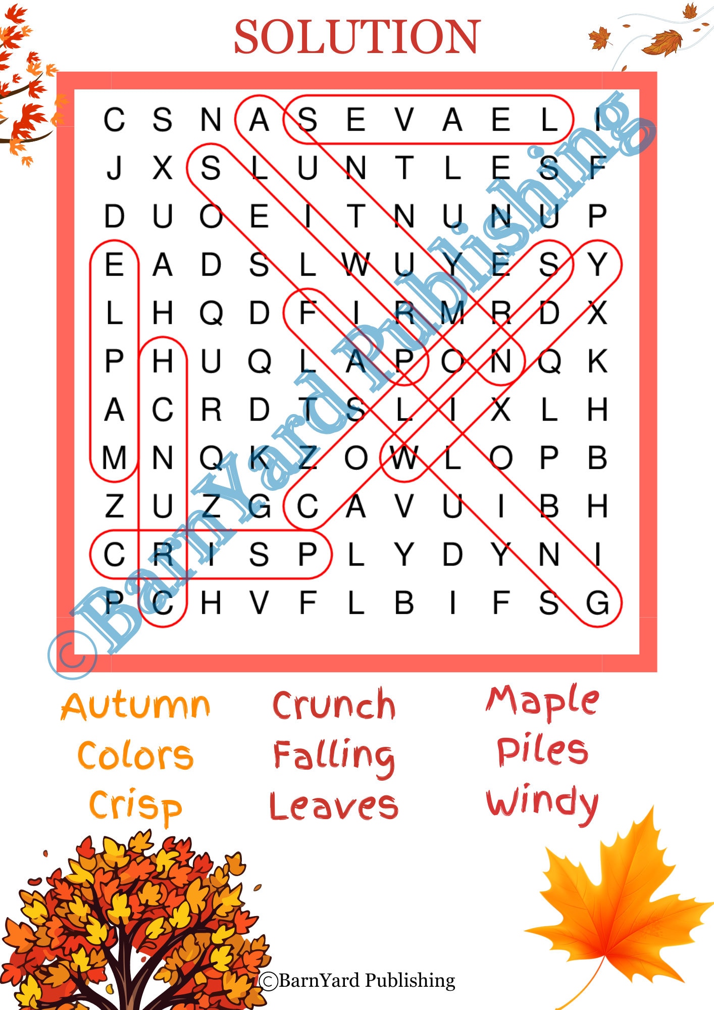 Fall Leaves Word Search Printable Puzzle Digital Activity for Kids ...