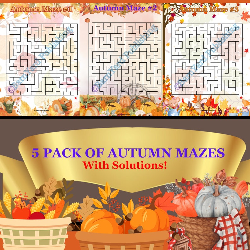 5 Printable Autumn Mazes Puzzle Pack - Digital Activity for Kids ...