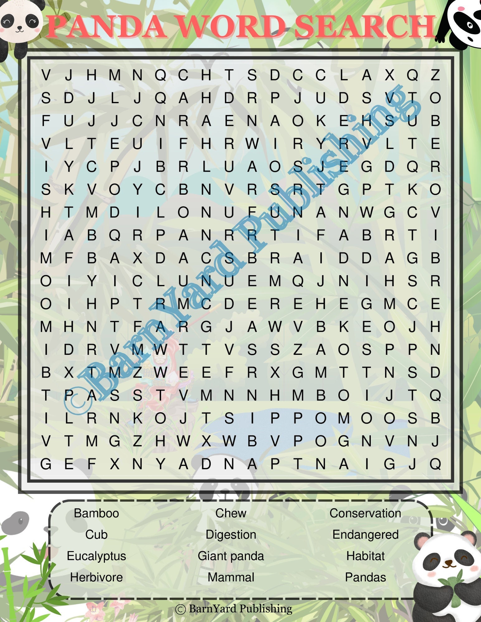 Panda Printable Word Search Puzzle | Digital Activity for Kids Teachers ...