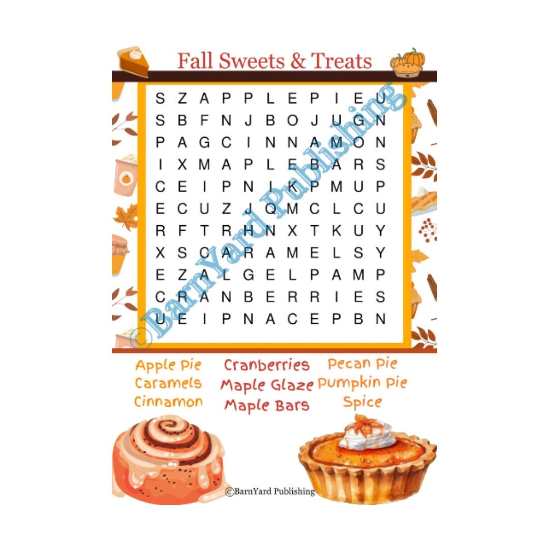 Fall Sweets Word Search Printable Puzzle | Digital Activity for Kids ...