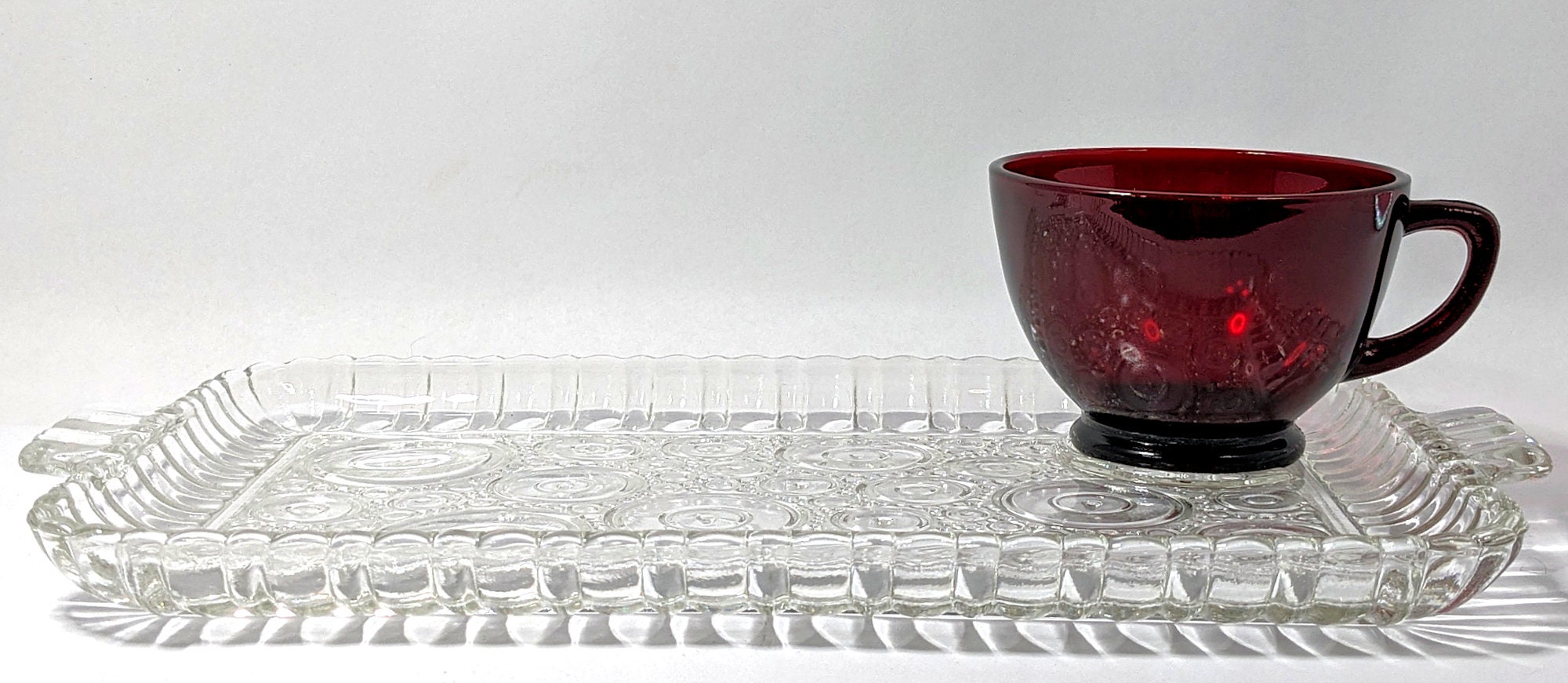 Colonial Lady Clear Snack Set With Royal Ruby Cup by ANCHOR HOCKING - Etsy