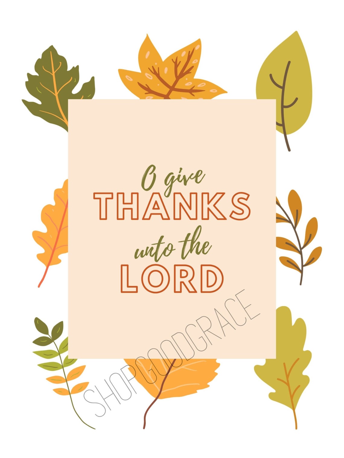 O Give Thanks Unto the Lord Sign Printable Fall Leaves Wall Art Fall ...