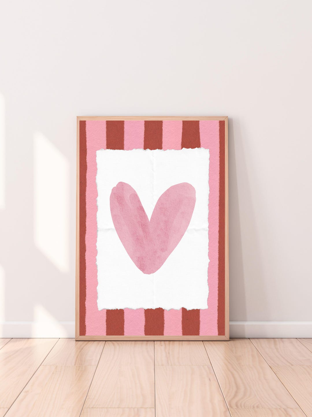 Stripes and Heart Sign, Pink and Red Valentine Print (digital Download ...