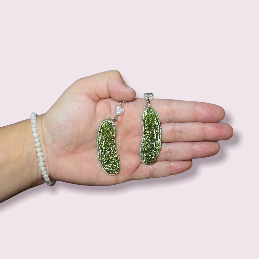 Sparkly Glittery Green Pickle Food Earrings Hypoallergenic Handmade - Etsy
