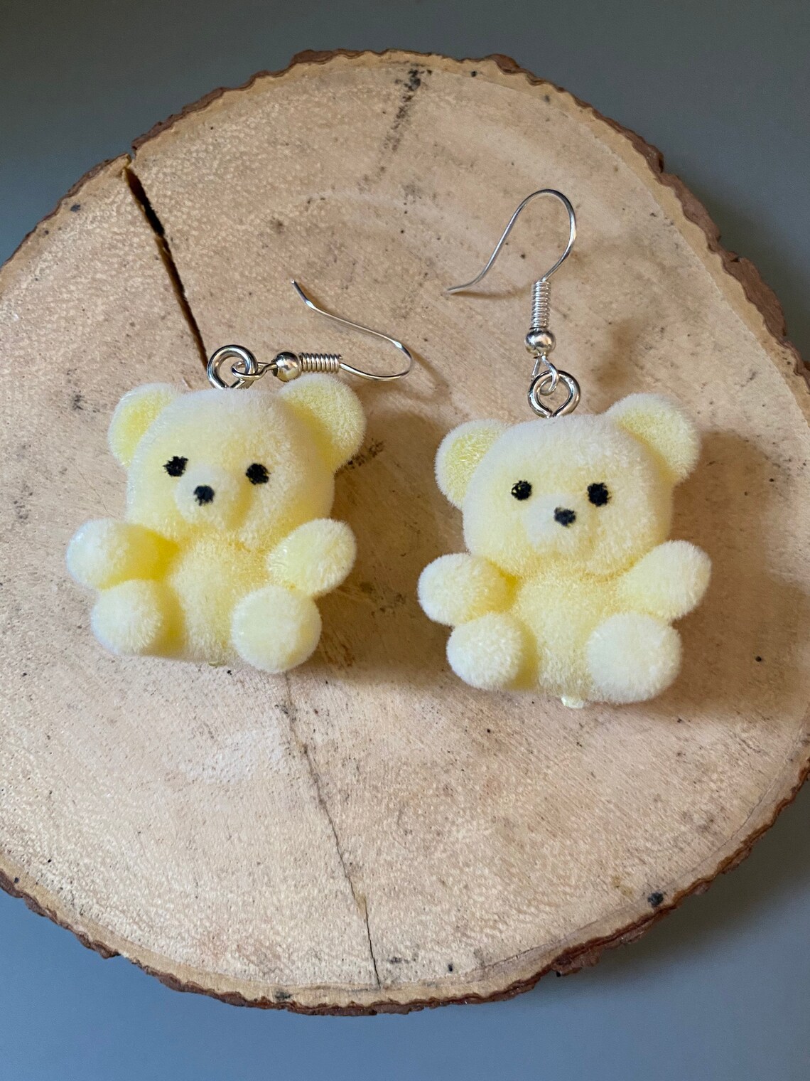 Fuzzy Yellow Teddy Bear Earrings Bear Earrings Pastel - Etsy