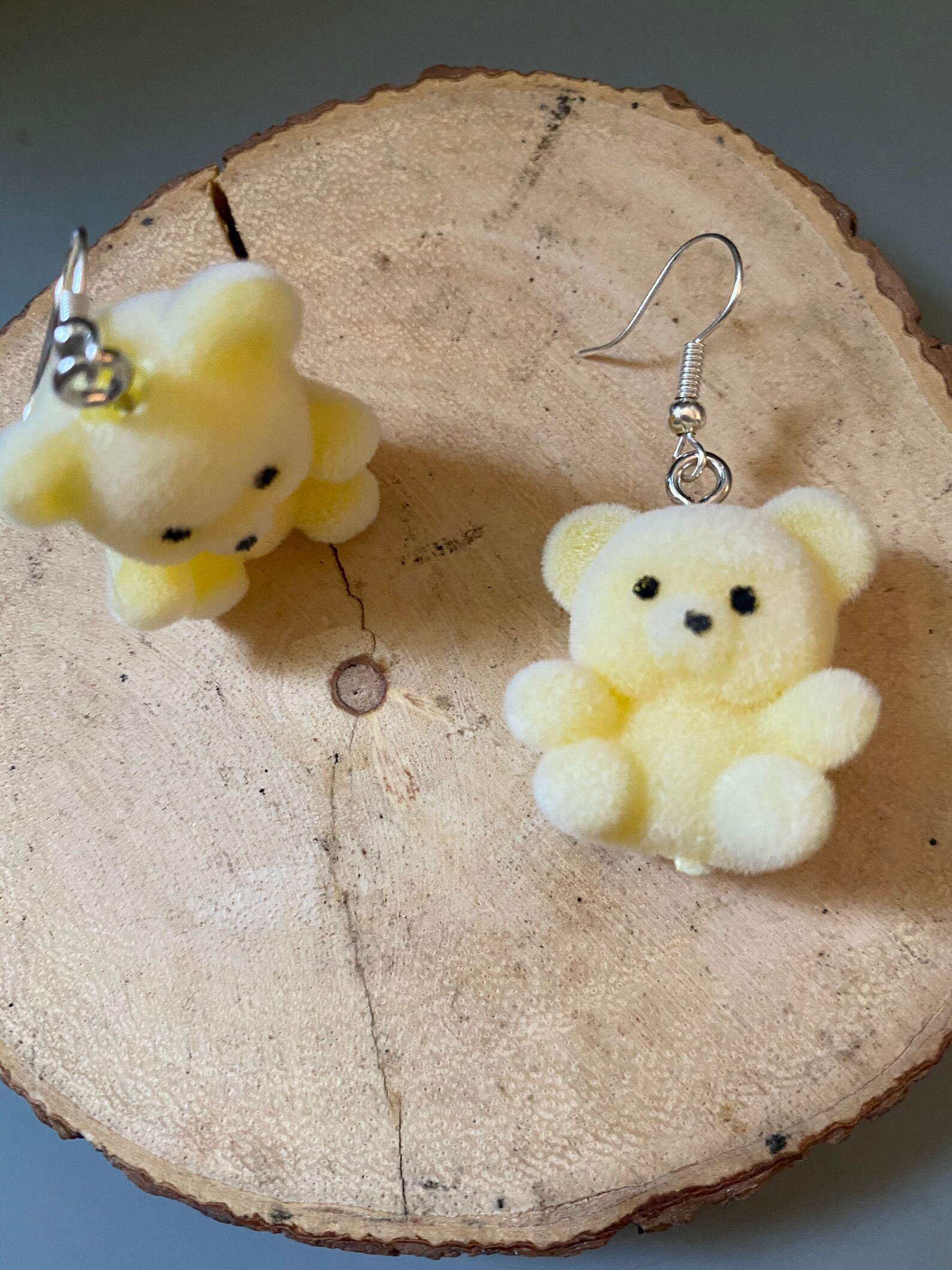 Fuzzy Yellow Teddy Bear Earrings Bear Earrings Pastel - Etsy