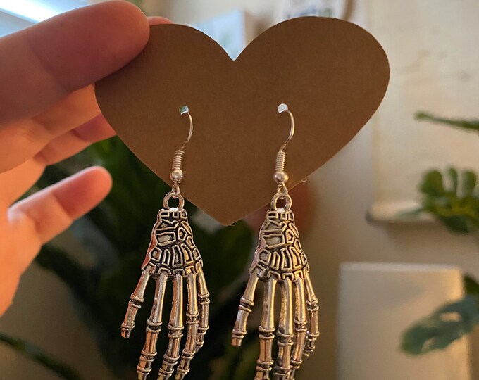 Big Silver Skeleton Hand Earrings - Etsy