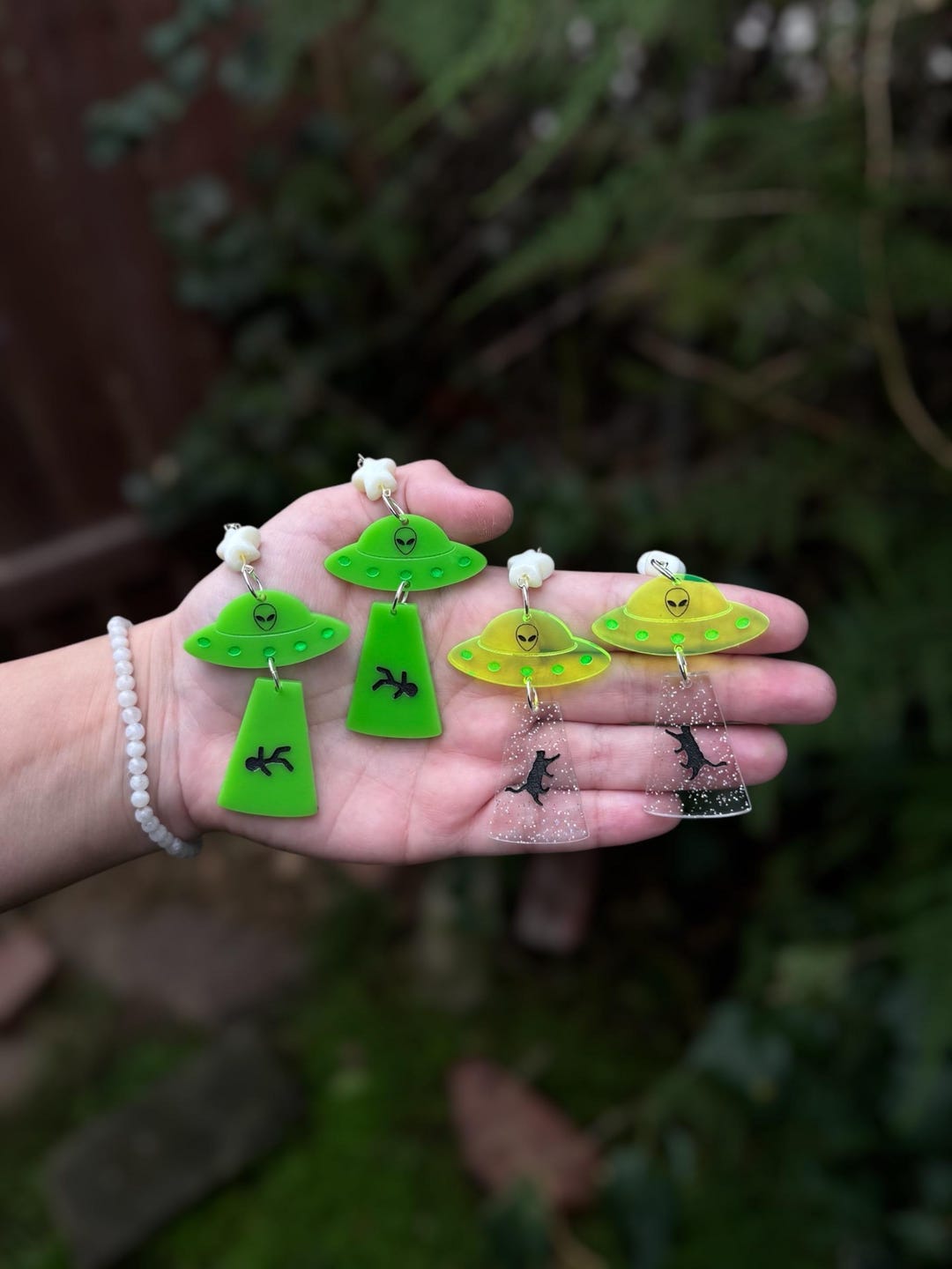 Alien UFO Abduction Earrings Cat Human Handmade Hypoallergenic Handmade ...