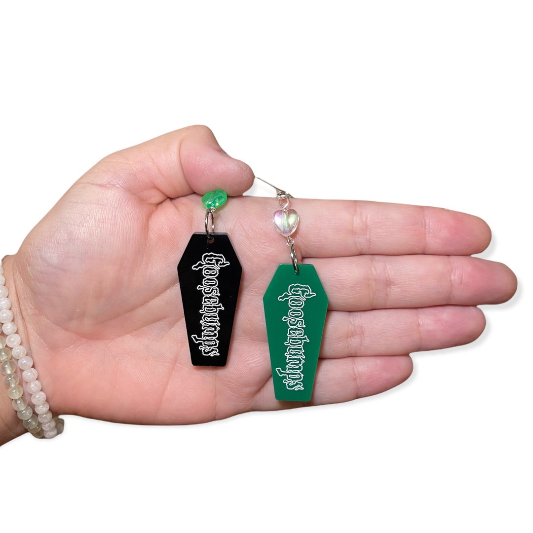 Mismatch Black and Green Goosebumps Coffin Earrings - Etsy