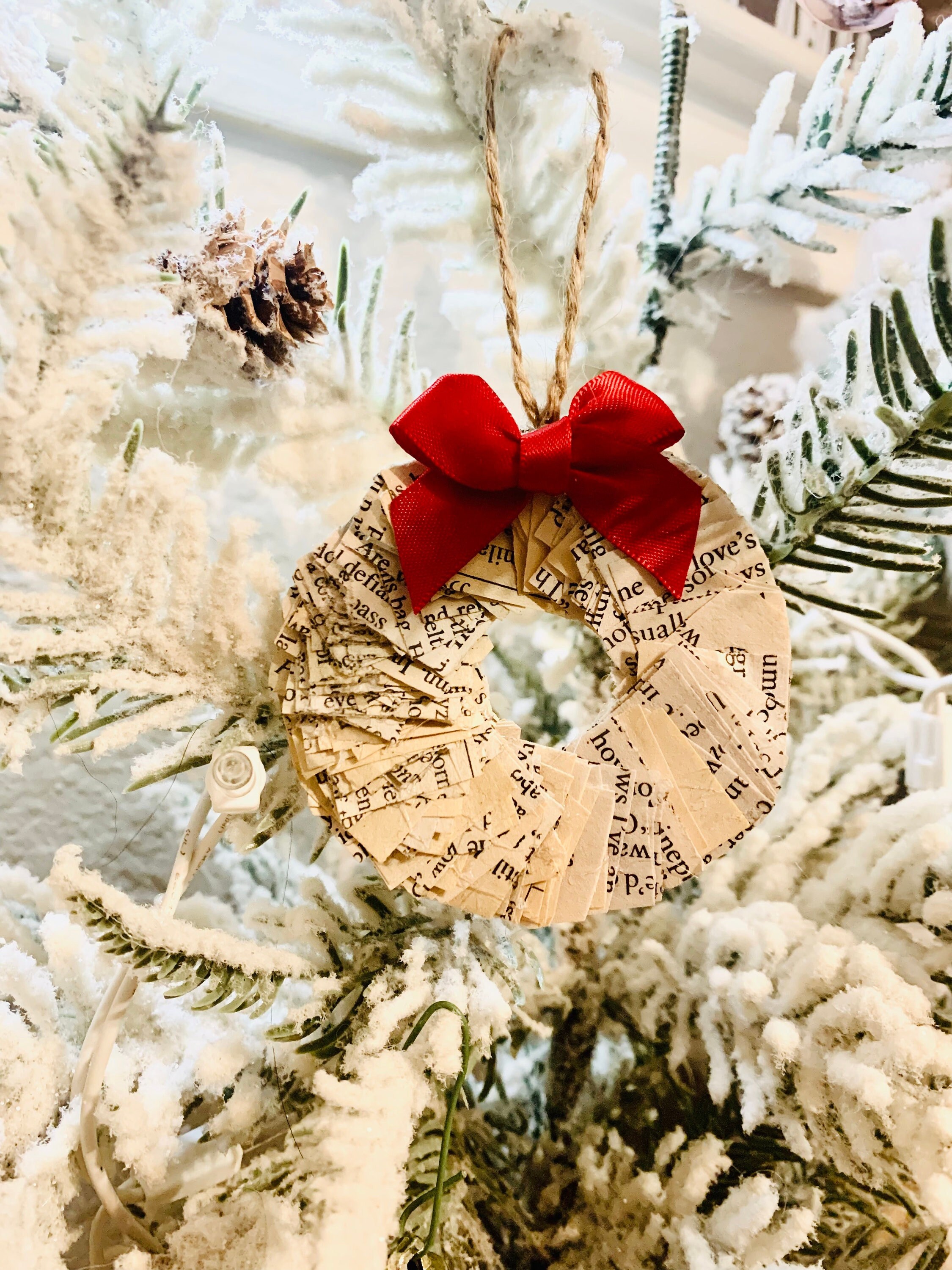 Mini Book Page Wreath Ornament | Book Lover Gift | Book Page Ornament ...