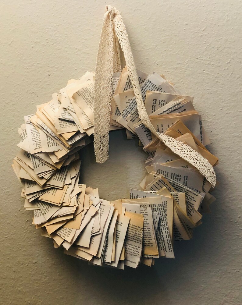 Book Page Wreath | 15” Book Wreath | Book Page Decor | Vintage Decor ...