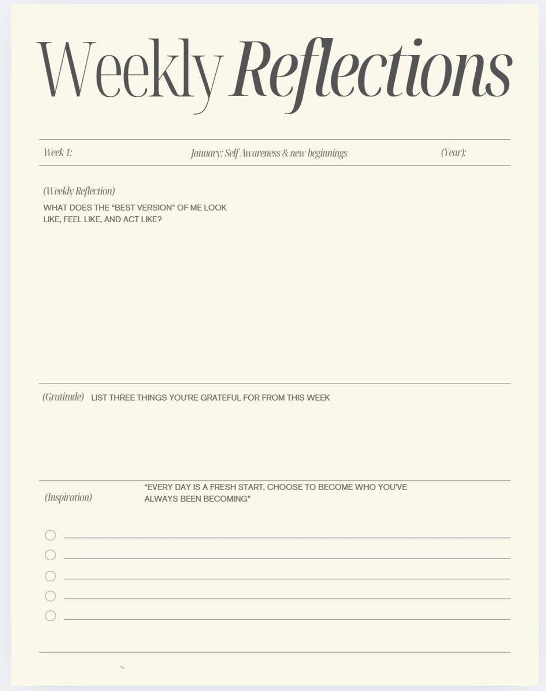 52 Week Self-reflection Journal W/monthly Bonus Prompts/ Minimalist ...