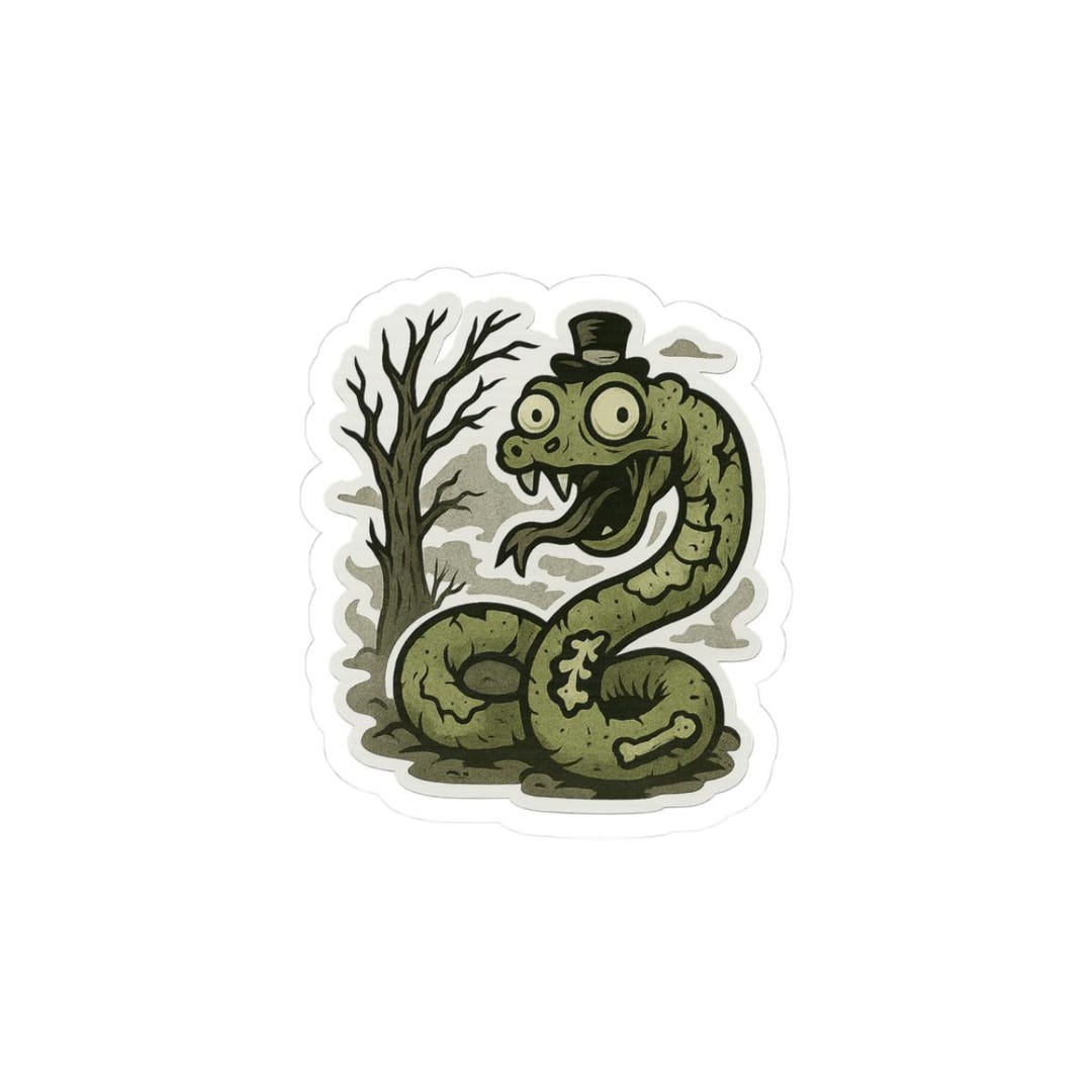 Zombie Snake Sticker, Cartoon Undead Serpent With Top Hat (transparent ...