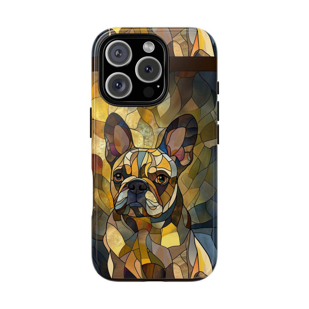 Fawn Frenchie Stained Glass Effect iPhone 16 Pro Max Tough Case Phone ...