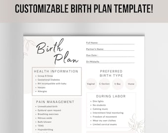 Printable Birth Plan Template Edit on Canva Fillable - Etsy