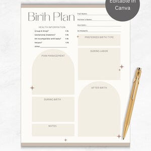 Birth Plan Template|birth Plan|birth Plan Template Editable|visual ...