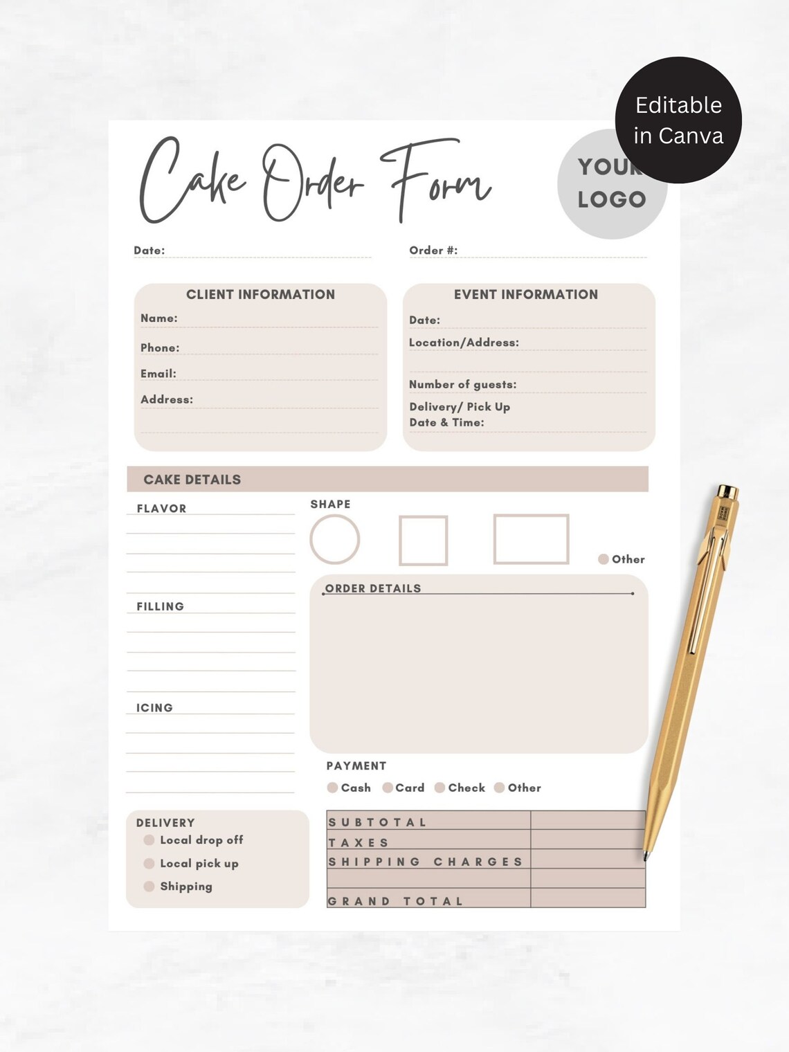 Cake Order Formorder Form Templatecustom Order Formbakery Order ...