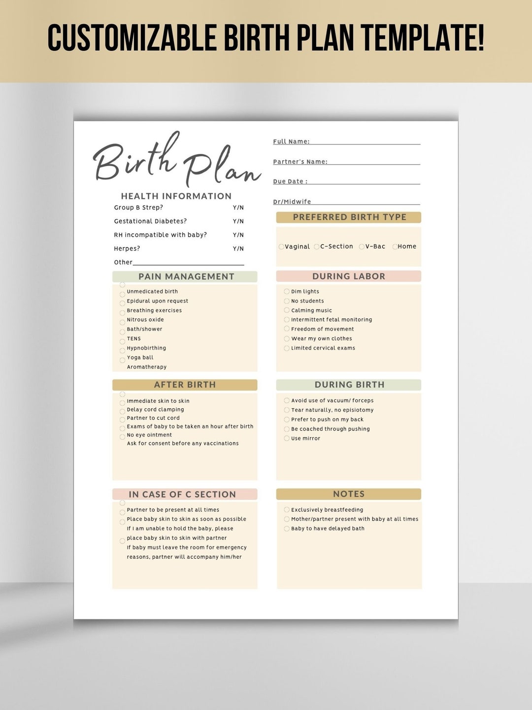 Birth Plan Template|birth Plan|birth Plan Template Editable|visual ...