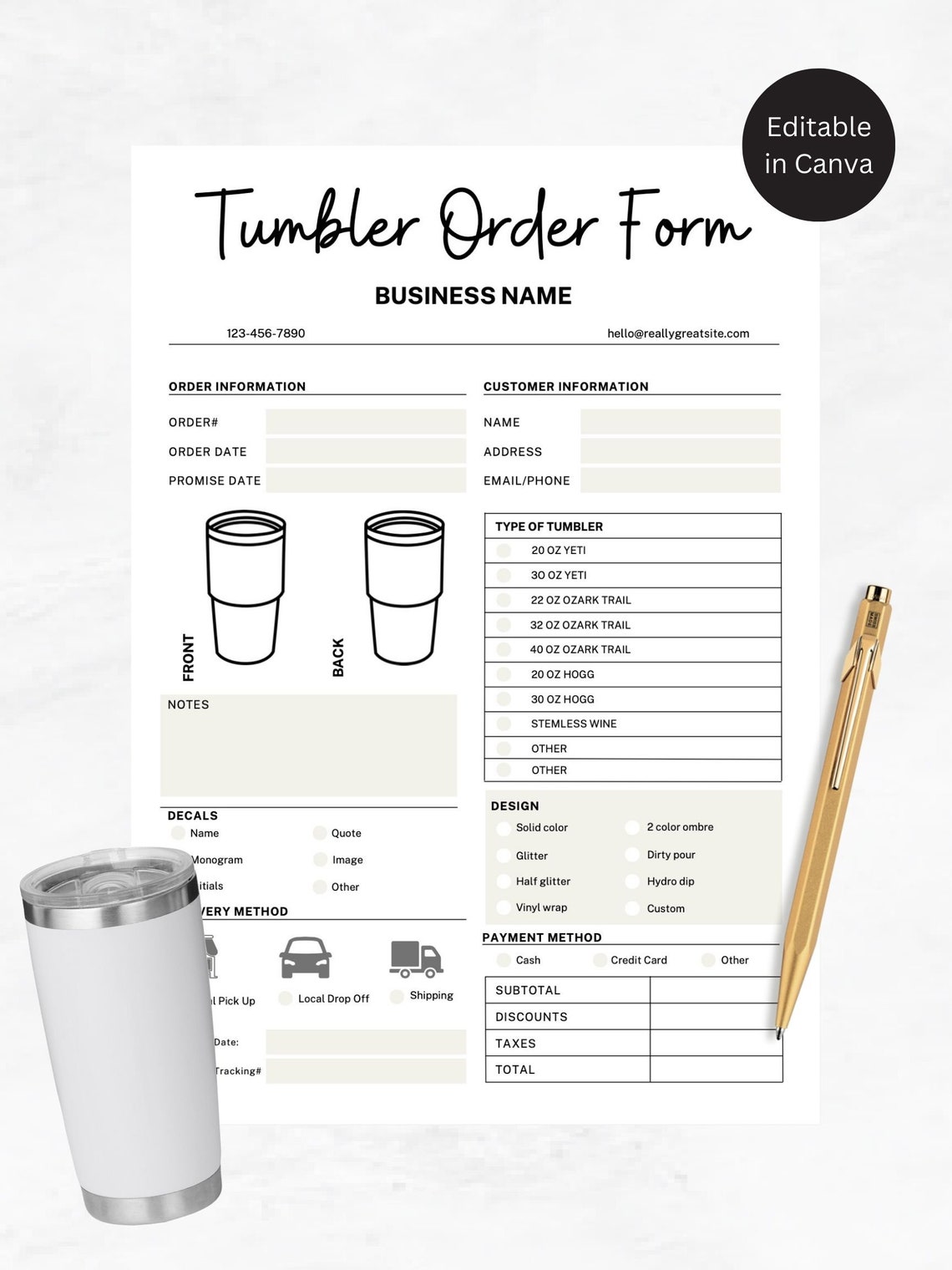 Tumbler Order Formorder Form Templatecustom Order Formtumbler Order ...
