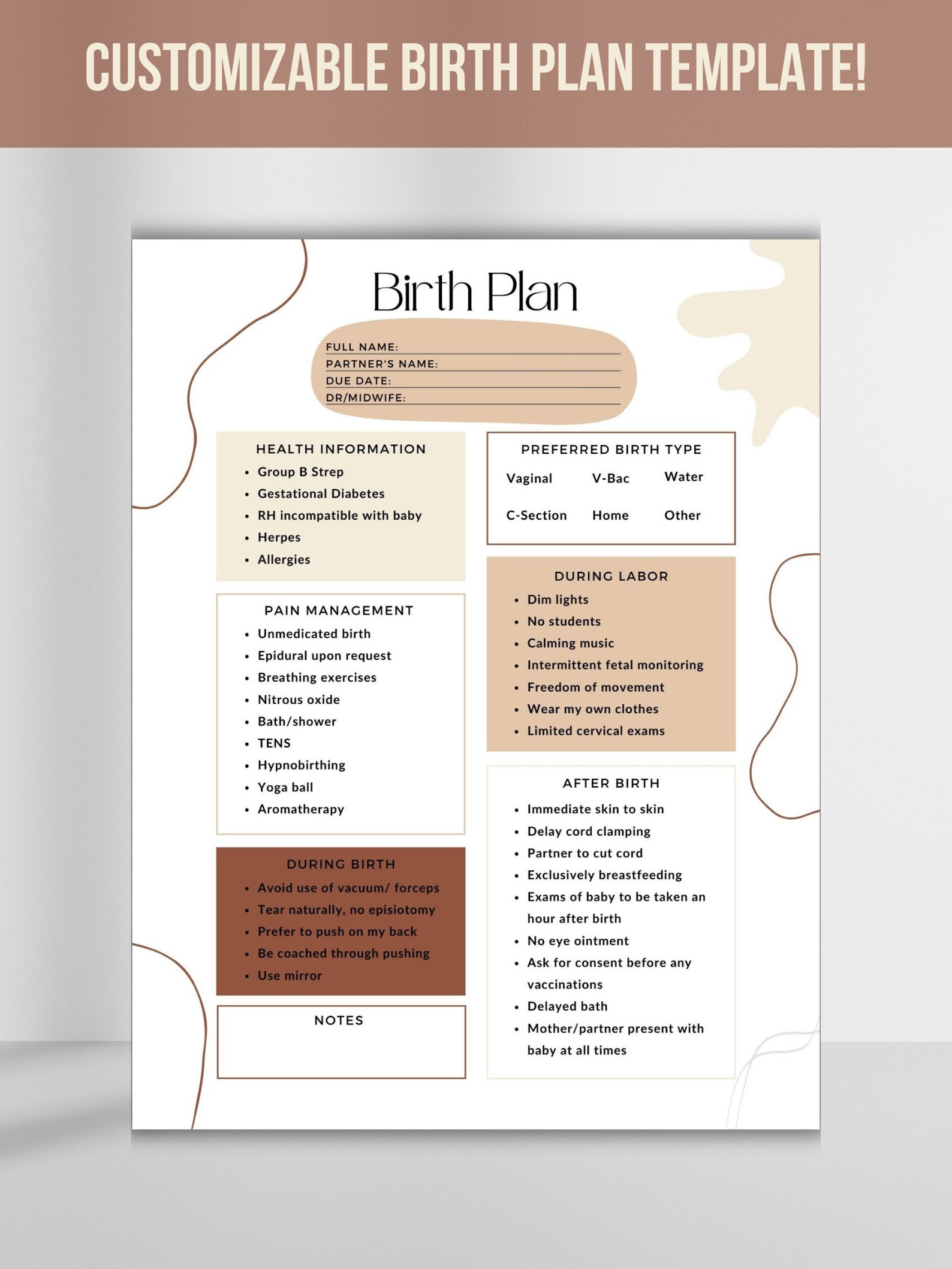 Birth Plan Template|birth Plan|birth Plan Template Editable|visual ...