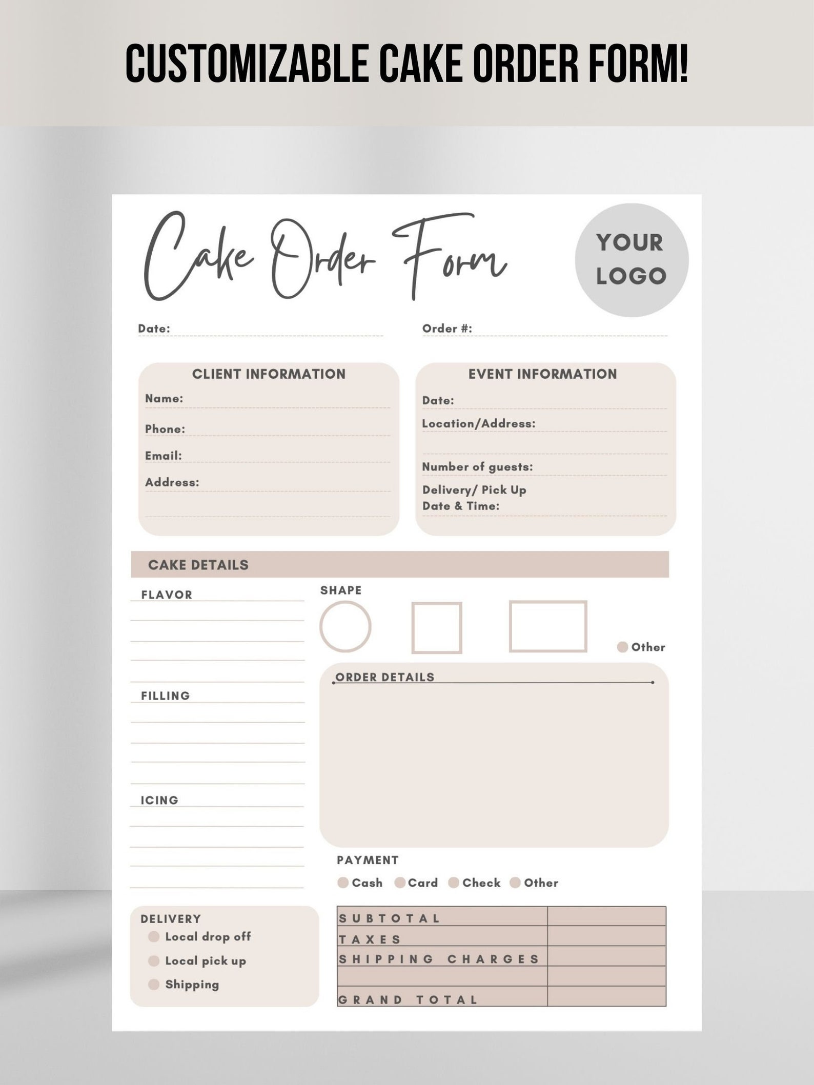 Cake Order Formorder Form Templatecustom Order Formbakery Order Formcake Order Form ...