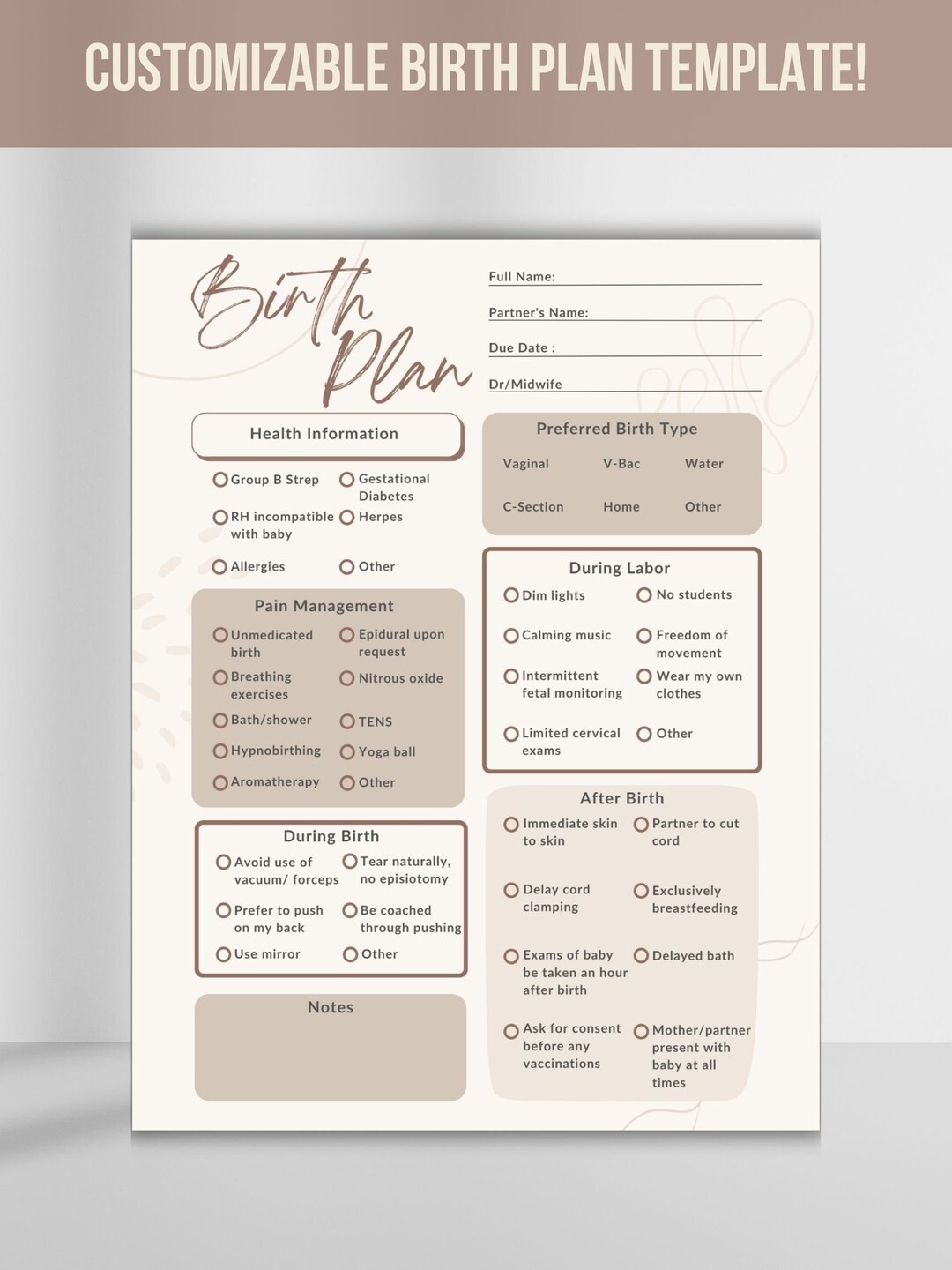 Birth Plan Template|birth Plan|birth Plan Template Editable|visual ...