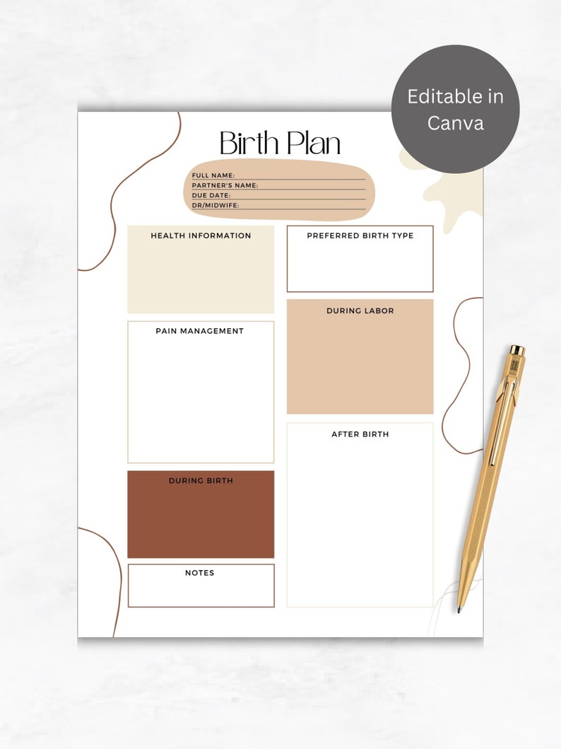 Birth Plan Template|birth Plan|birth Plan Template Editable|visual ...