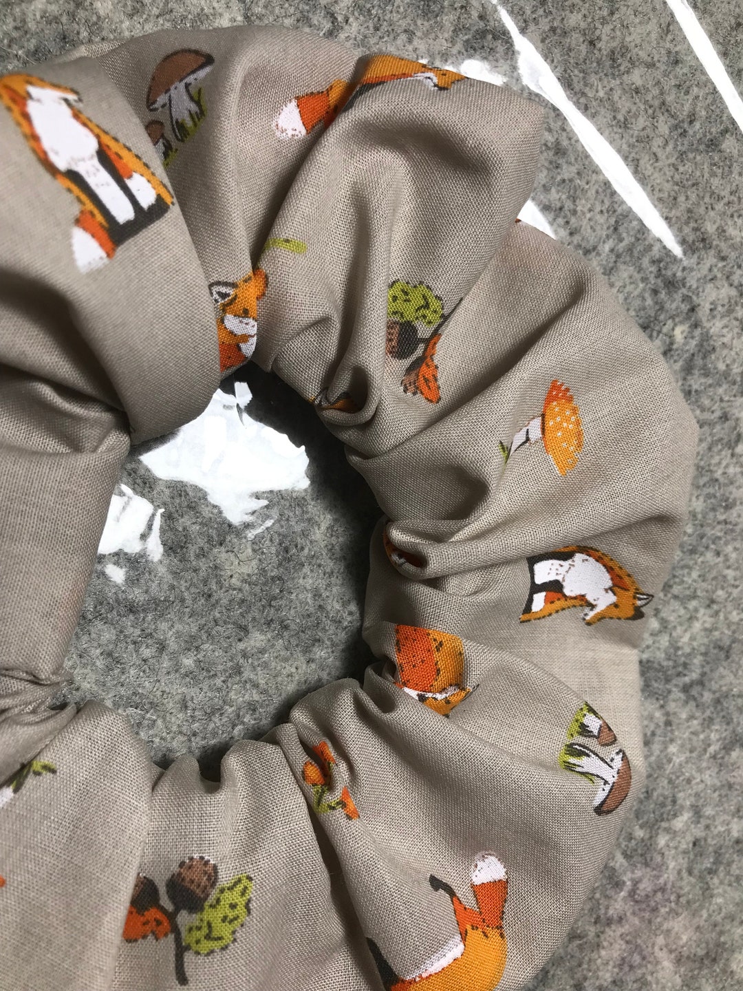 Polycotton Natural Foxes and Toadstool Print Handmade Hair Scrunchie. - Etsy UK