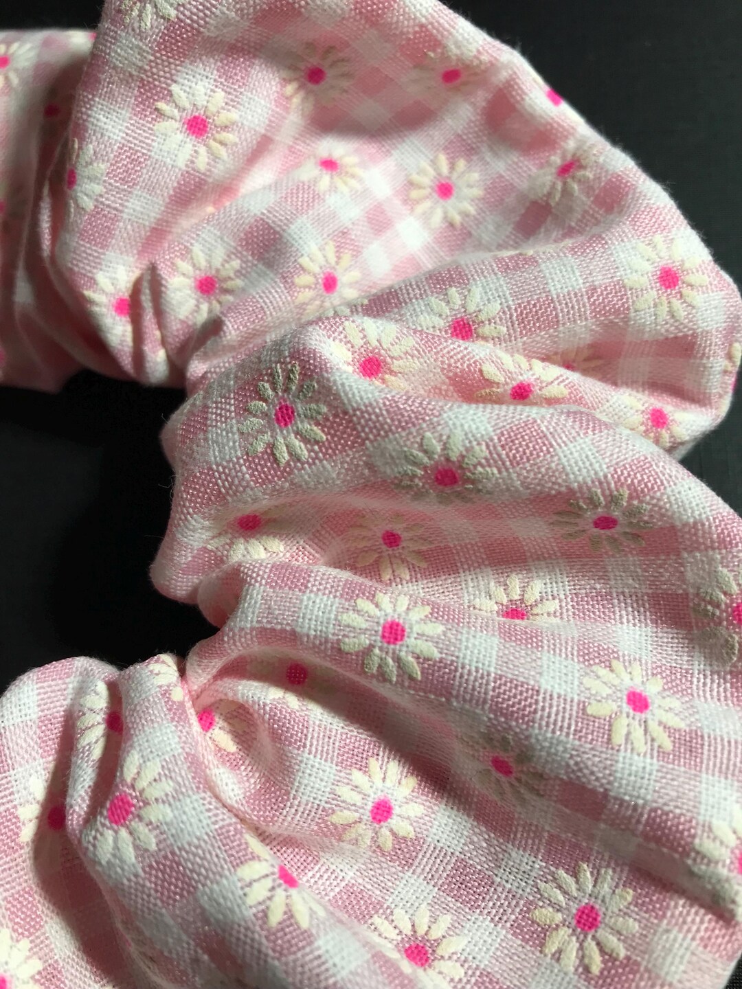 Handmade Hair Scrunchie Pink & White Gingham and Daisy, Bobble - Etsy UK